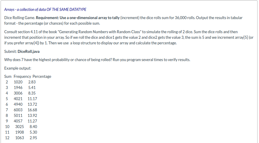 Solved Arrays-a collection of data OF THE SAME DATATYPE Dice | Chegg.com