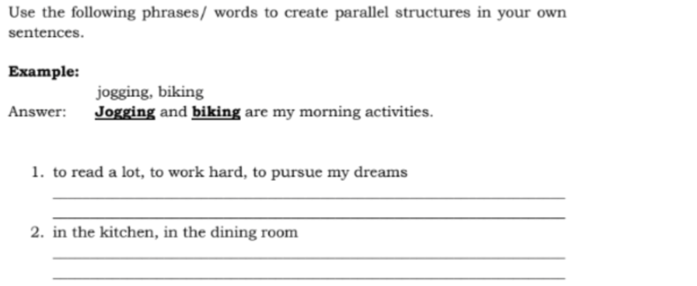 Solved Use the following phrases/ words to create parallel | Chegg.com