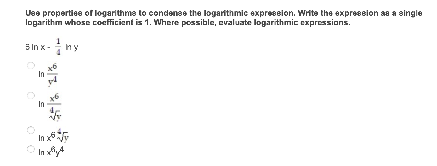 Solved Use properties of logarithms to condense the | Chegg.com