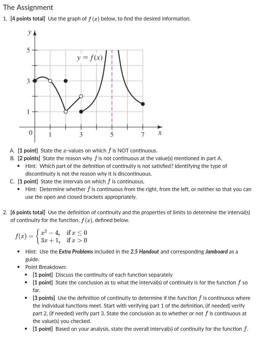 Solved The Assignment 1. [4 points total] Use the graph of | Chegg.com