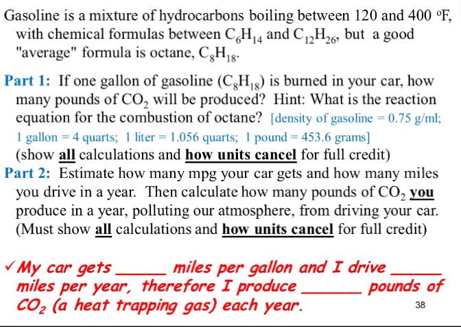 Solved Gasoline is a mixture of hydrocarbons boiling between | Chegg.com