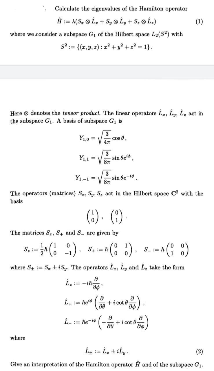 Solved (1) Calculate the eigenvalues of the Hamilton | Chegg.com
