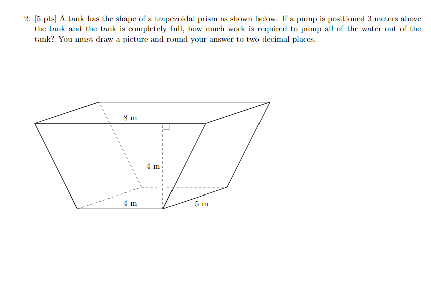 Solved 2. 5 pts] A tank has the shape of a trapezoidal prism | Chegg.com