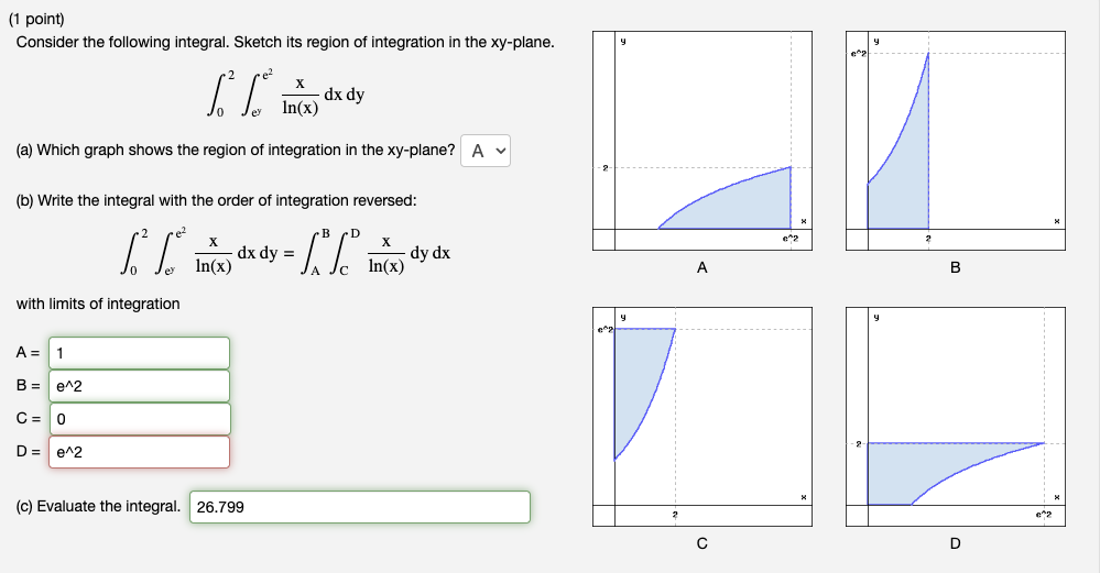 Solved (1 ﻿point)Consider the following integral. Sketch its | Chegg.com