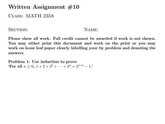 Solved SECTION: NAME: Please show all work. Full credit | Chegg.com