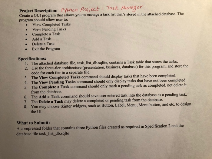 Solved Project Description: Pyphon Preject: Task Manager | Chegg.com