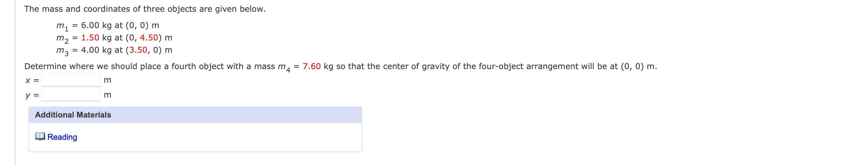 [solved] The Mass And Coordinates Of Three Objects Are Gi