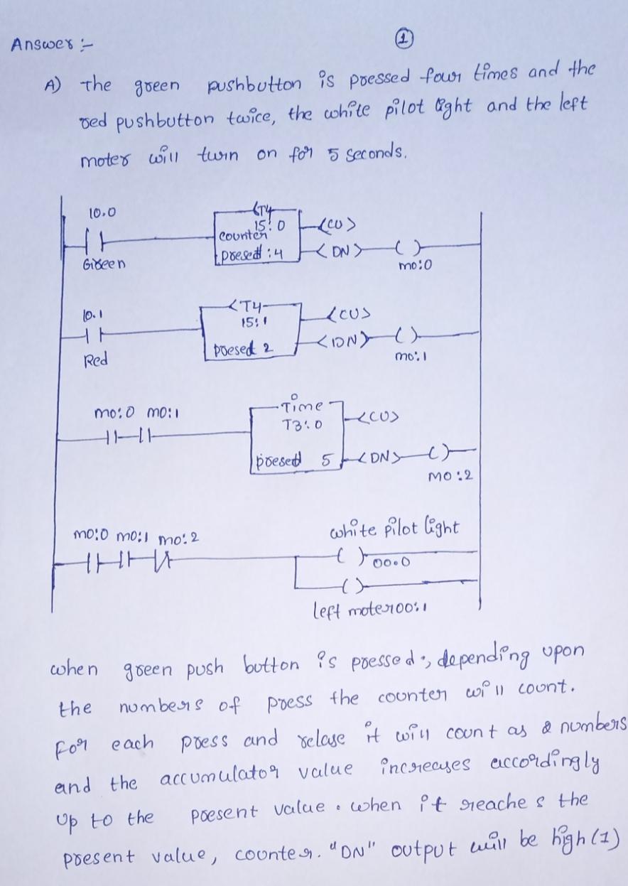Solved A) The green pushbutton is pressed four times and the | Chegg.com