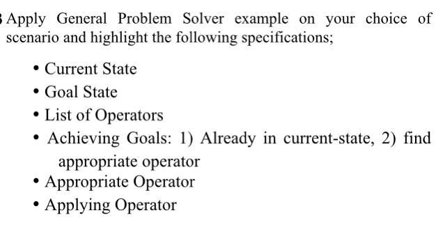 Apply General Problem Solver example on your choice | Chegg.com