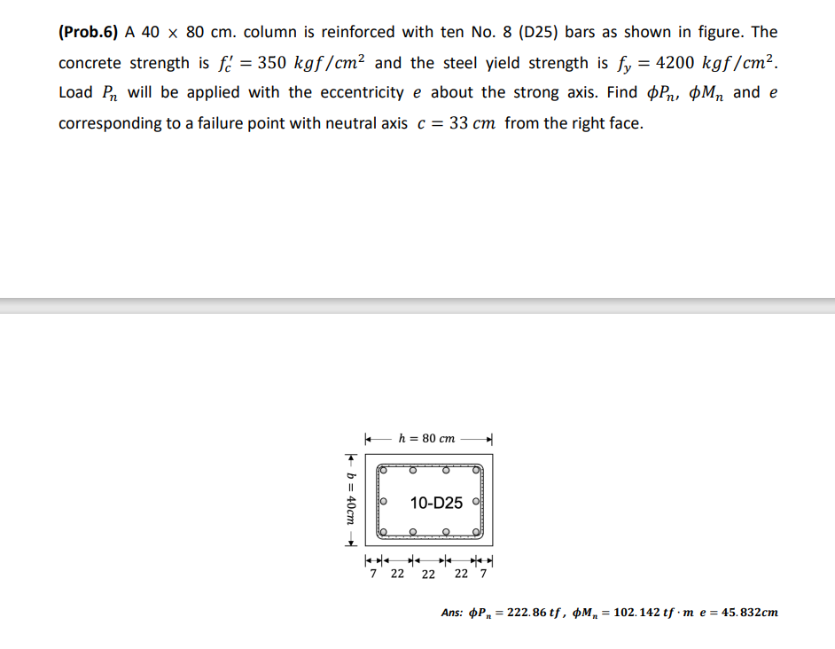 Solved (Prob.6) A 40×80 cm. column is reinforced with ten | Chegg.com