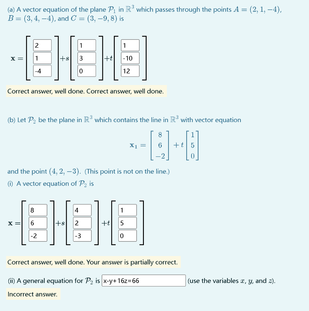 Solved (a) A vector equation of the plane P1 in R3 which | Chegg.com