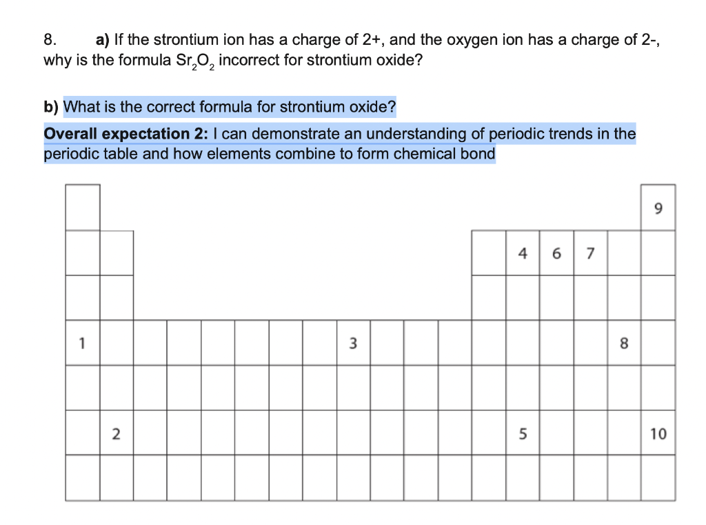 Solved 8. a) If the strontium ion has a charge of 2+, and | Chegg.com