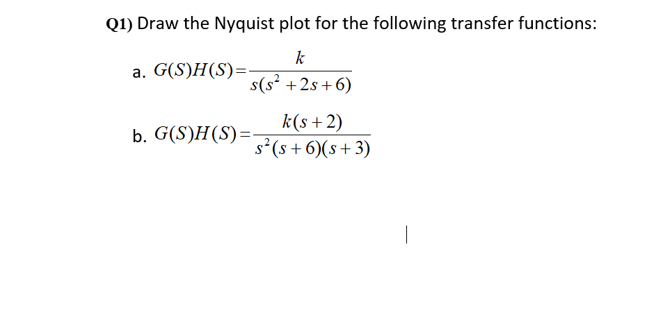 Solved Q1) Draw the Nyquist plot for the following transfer | Chegg.com