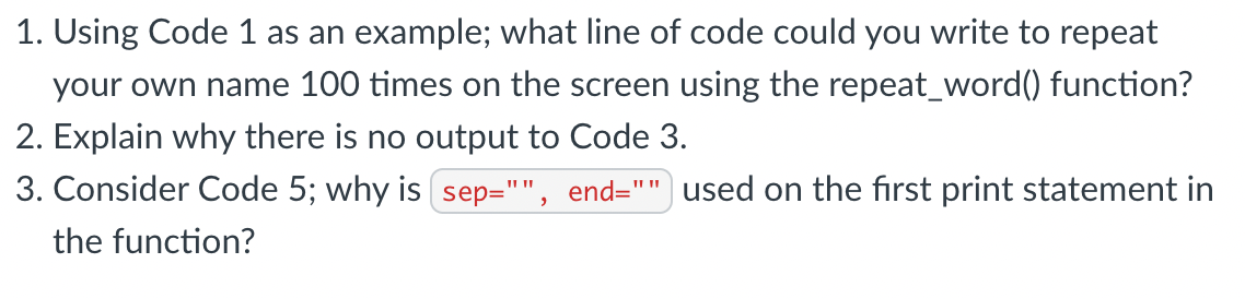 Solved \begin{tabular}{|l|l|} \hline Code 1 & def | Chegg.com