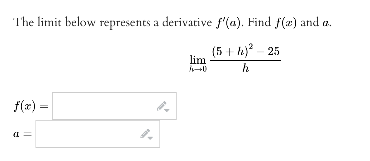 Solved The limit below represents a derivative f′(a). Find | Chegg.com