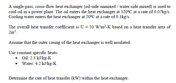 Solved A single-pass, cross-flow heat exchanger (oil-side | Chegg.com