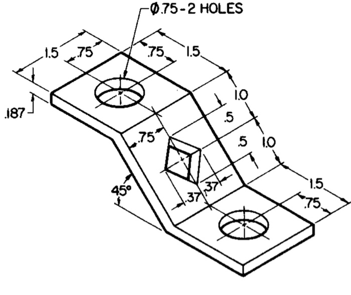 Solved create a 3-view 3rd angle orthogonal drawing of the | Chegg.com