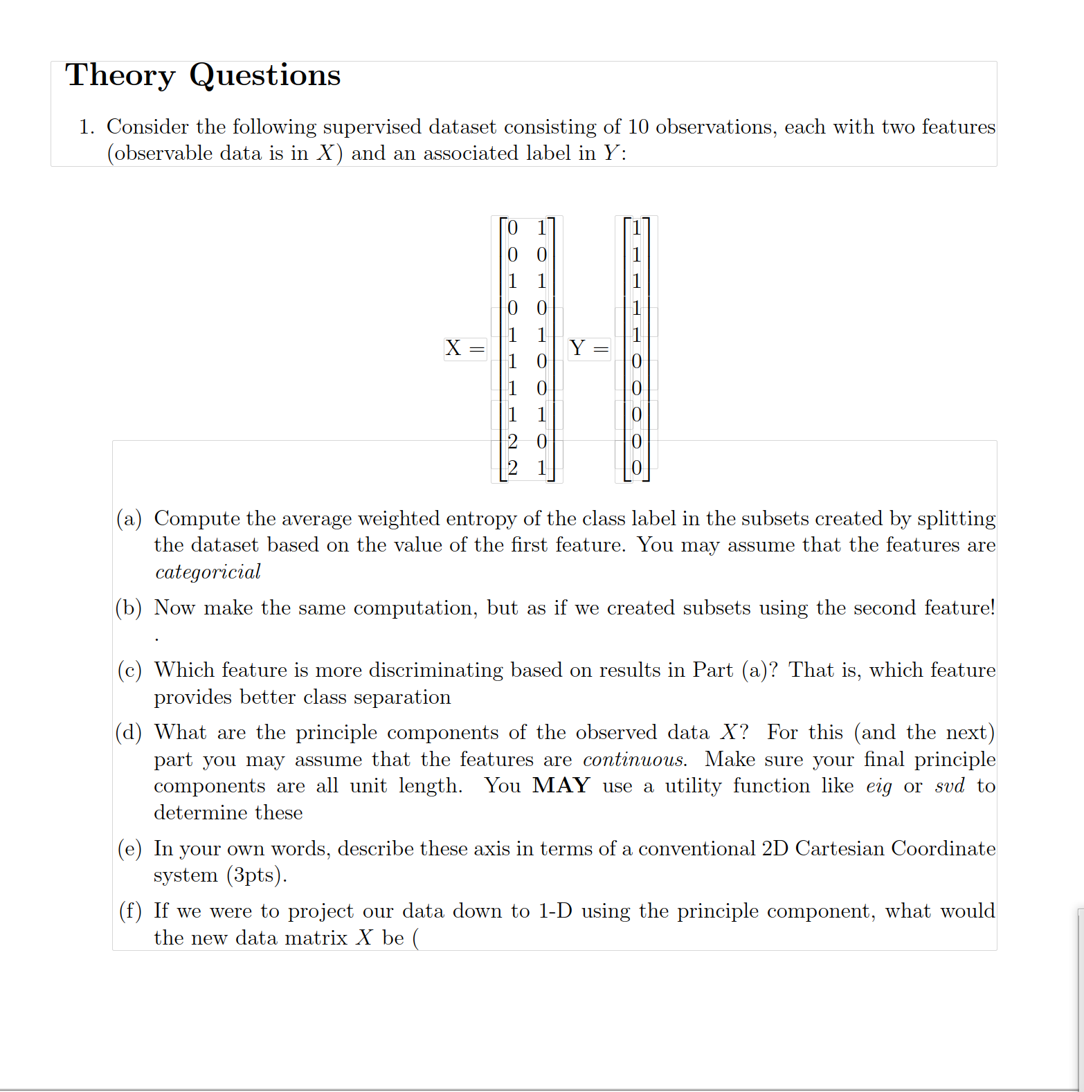 Solved 1. ﻿Consider the following supervised dataset | Chegg.com