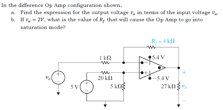 Solved In the difference Op Amp configuration shown, a. Find | Chegg.com