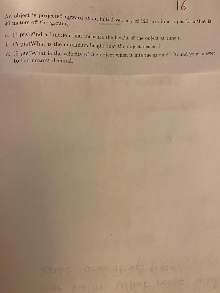 Solved An object is projected upward at an initial velocity | Chegg.com