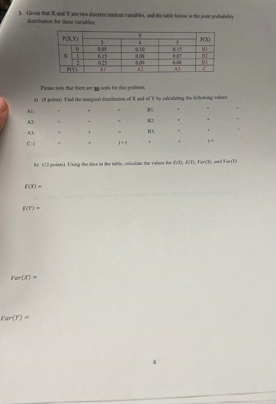 Solved 3. Given that X and Y are two discrete random | Chegg.com