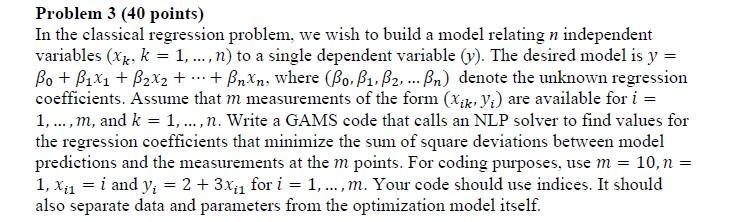 Solved Problem 3 (40 points) In the classical regression | Chegg.com