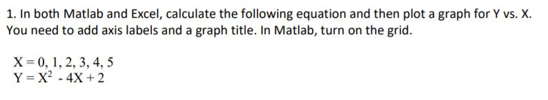 Solved 1. In both Matlab and Excel, calculate the following | Chegg.com