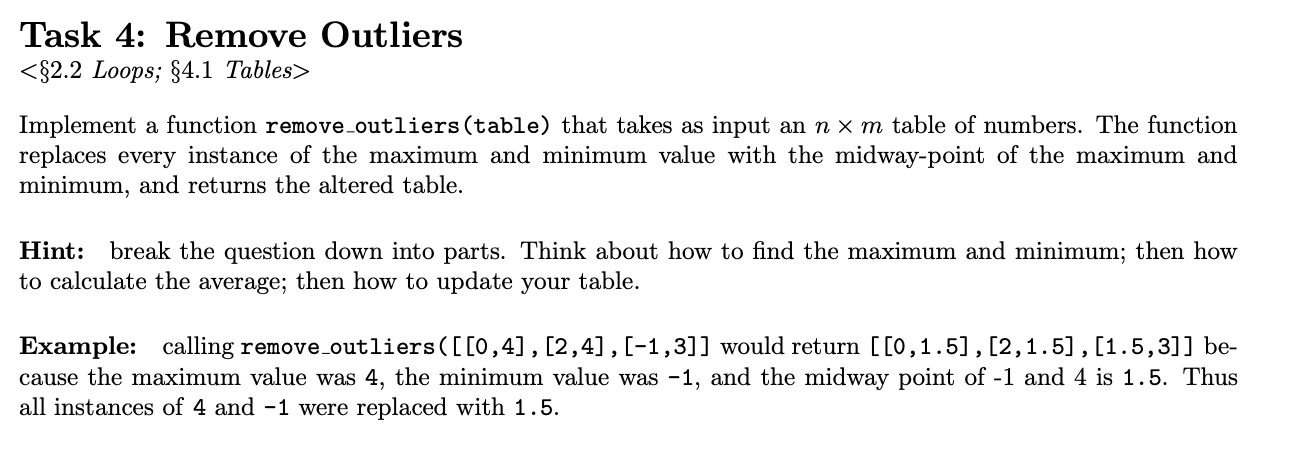 Solved Task 4: Remove Outliers | Chegg.com