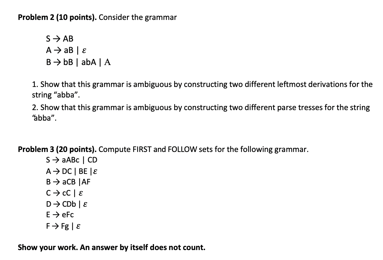 Solved Problem 2 (10 points). Consider the grammar | Chegg.com