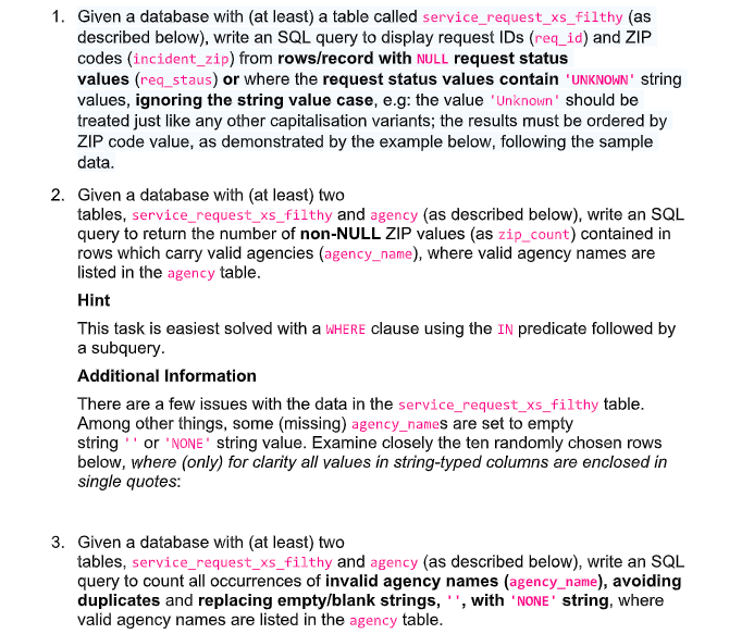 Solved 1. Given a database with (at least) a table called | Chegg.com