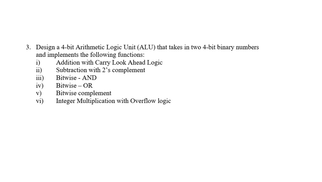 Solved Design a 4-bit Arithmetic Logic Unit (ALU) that takes | Chegg.com