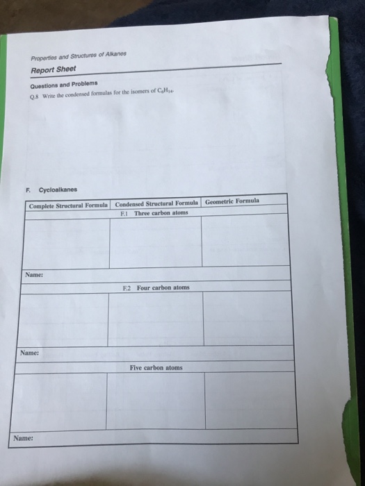 Solved Properties and Structuros of Alkanes Report Sheet | Chegg.com