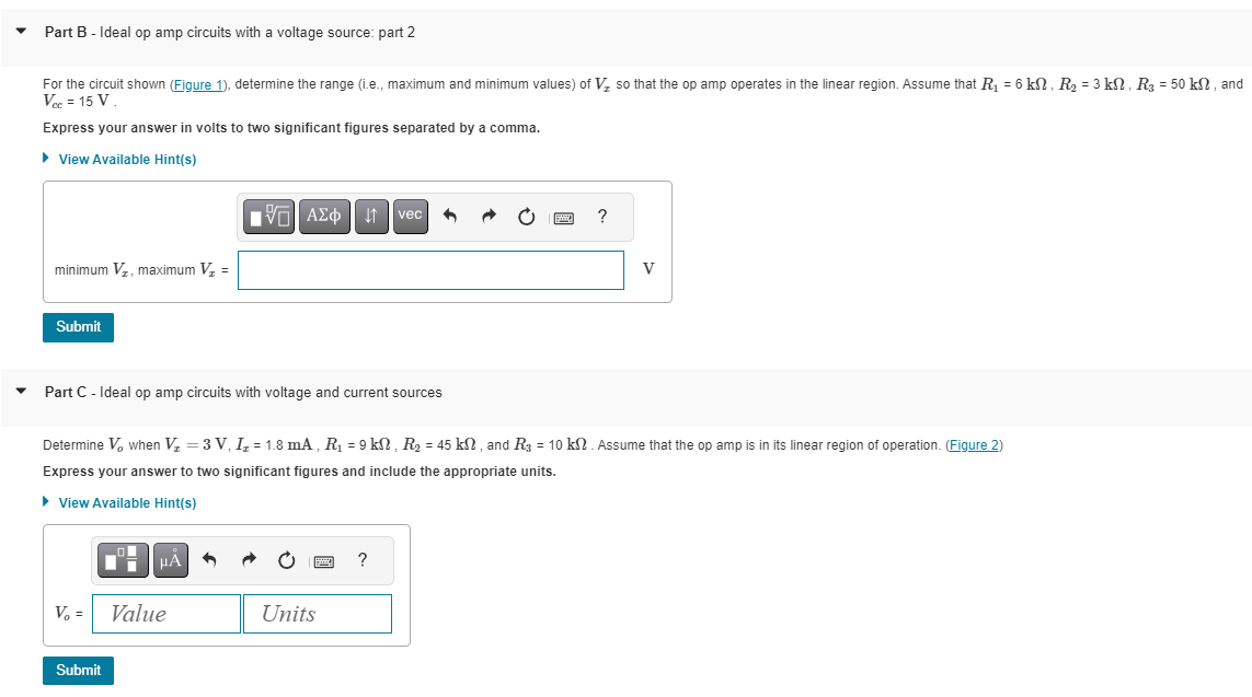 Solved Part B - Ideal op amp circuits with a voltage source: | Chegg.com