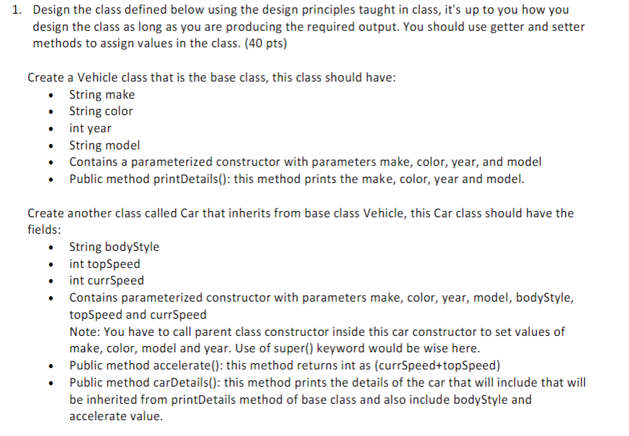 Solved 1. Design the class defined below using the design | Chegg.com