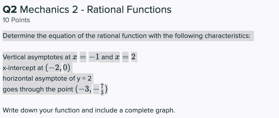 Solved Q2 Mechanics 2 - Rational Functions 10 Points | Chegg.com