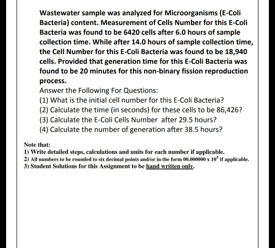 Solved Wastewater sample was analyzed for Microorganisms | Chegg.com