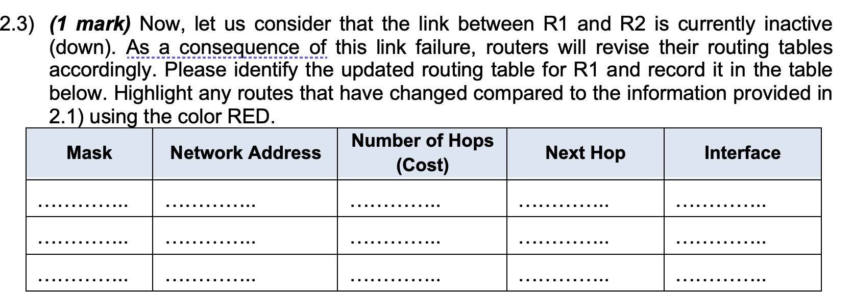 Solved 21 1 ) ( 0.5 mark) Provide in the table below the | Chegg.com