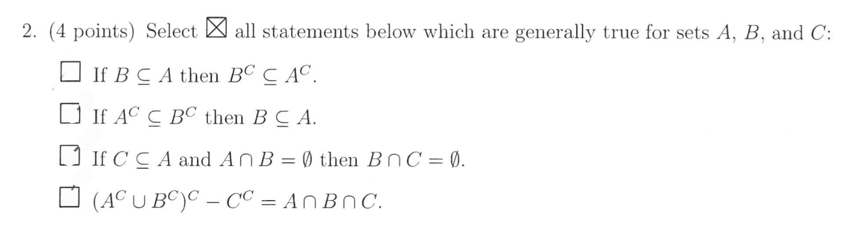 Solved 2. (4 points) Select all statements below which are | Chegg.com