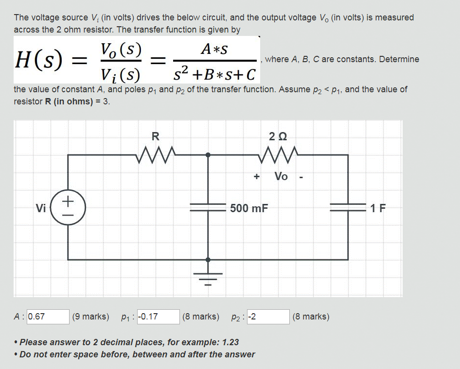 Solved The voltage source Vi (in volts) drives the below | Chegg.com