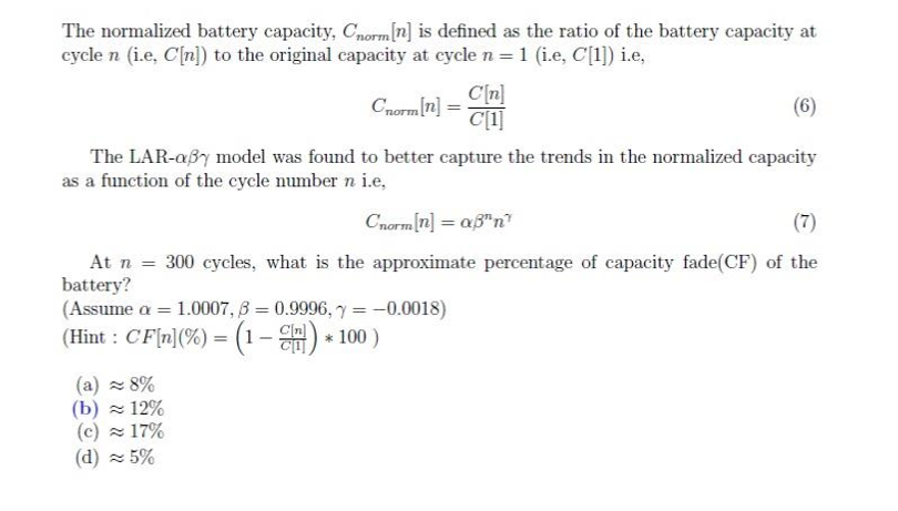 Solved The normalized battery capacity, Cnorm [n] is defined | Chegg.com
