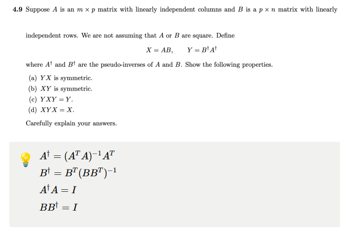Solved 4.9 ﻿Suppose A ﻿is an m×p ﻿matrix with linearly | Chegg.com