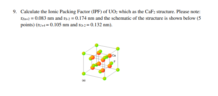 Solved 9. Calculate the Ionic Packing Factor (IPF) of UO2 | Chegg.com