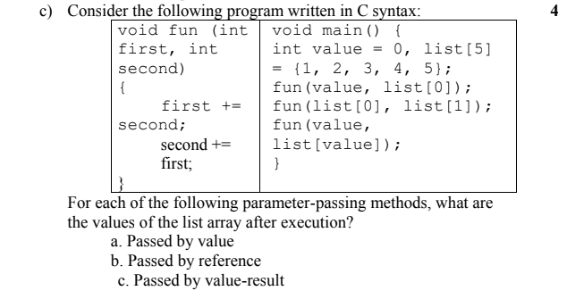 Solved 4 c) Consider the following program written in C | Chegg.com