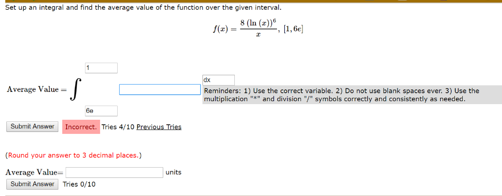 Solved Set up an integral and find the average value of the | Chegg.com