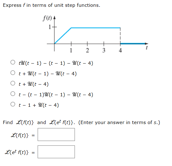 Solved Express f in terms of unit step functions. f(t)t 1+ 1 | Chegg.com