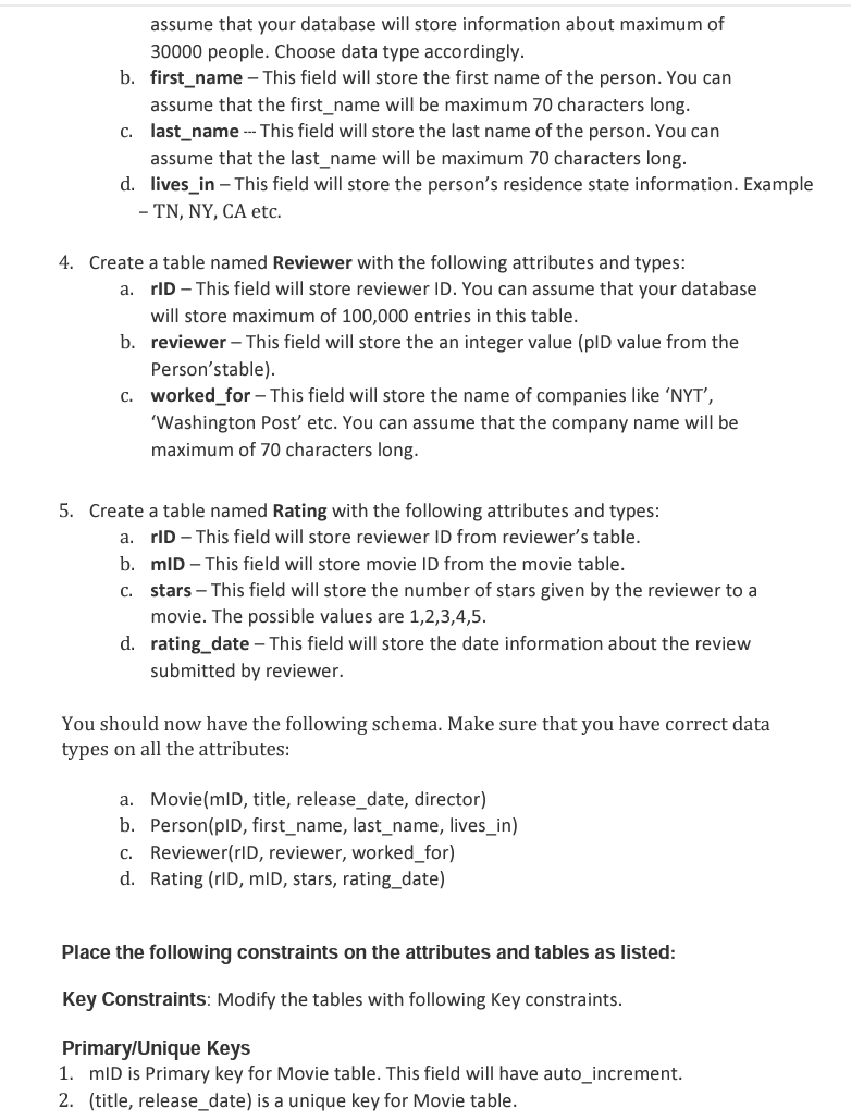 Solved ii) SQL Practice: DDL statements You will create a | Chegg.com