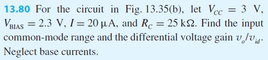 Solved 13.80 For the circuit in Fig. 13.35( b), let VCC=3 V, | Chegg.com