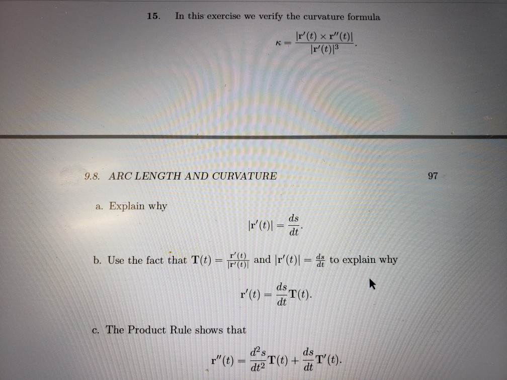 Solved 15. In this exercise we verify the curvature formula | Chegg.com