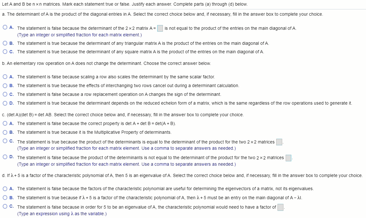 Solved Let A and B be nxn matrices. Mark each statement true | Chegg.com