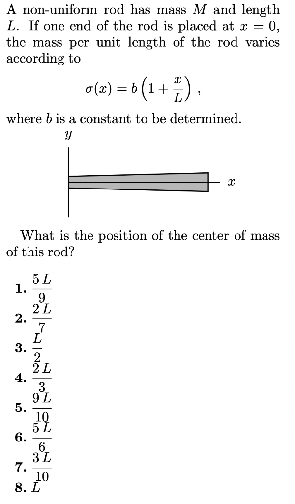 Solved A non-uniform rod has mass M and length L. If one end | Chegg.com